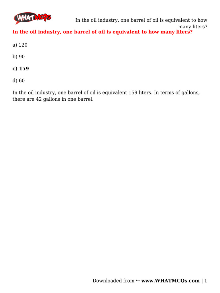 Oil Barrel Conversion Quiz | PDF