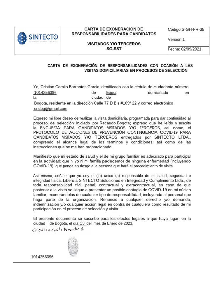 Carta de Exoneración | PDF