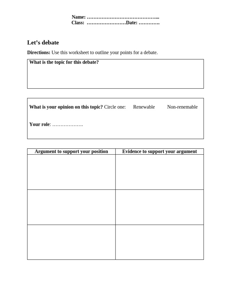 Debate Worksheet | PDF
