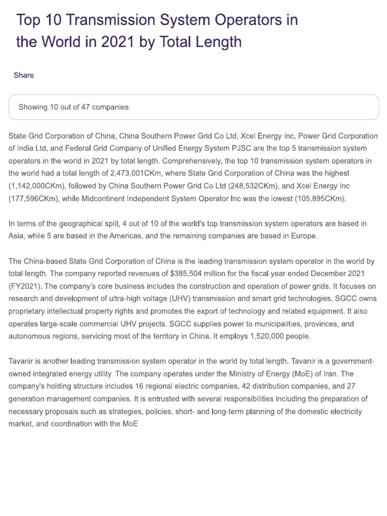 Top 5 Transmission Companies in The World | PDF