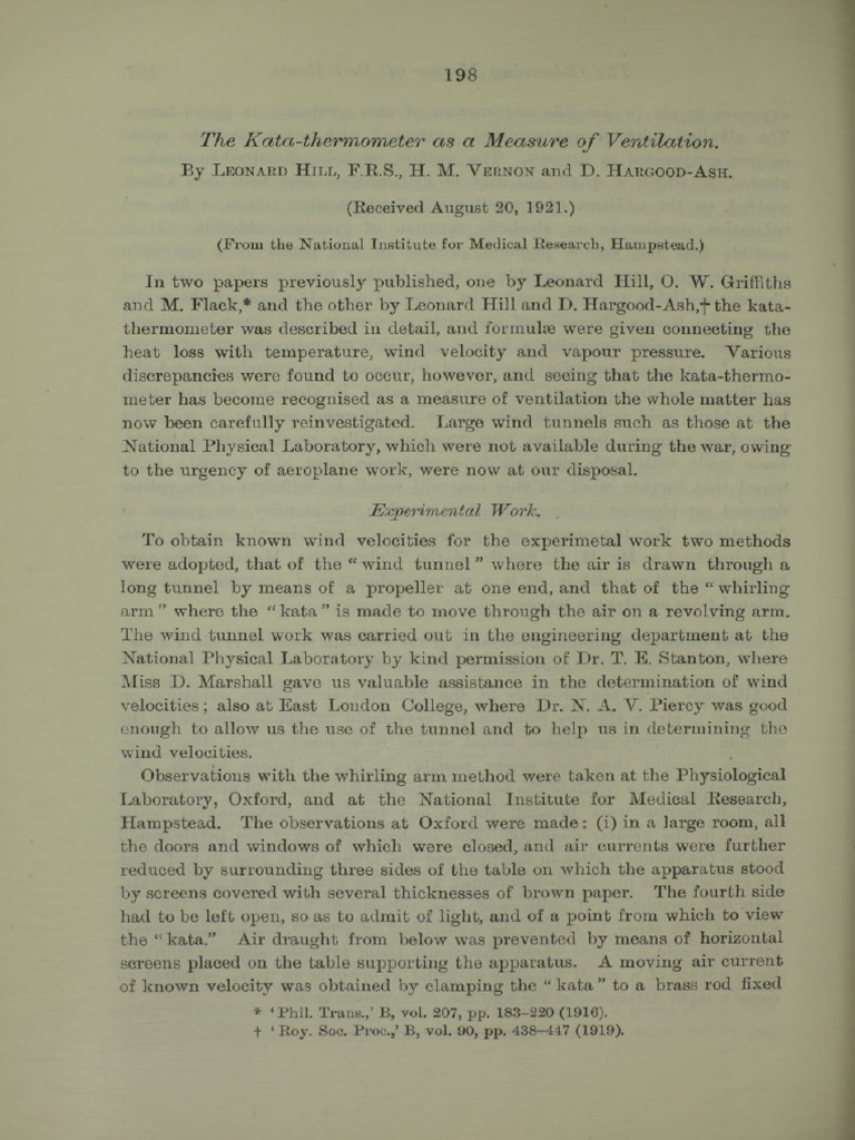 Hill Et Al 1997 The Kata Thermometer As A Measure of Ventilation | PDF ...