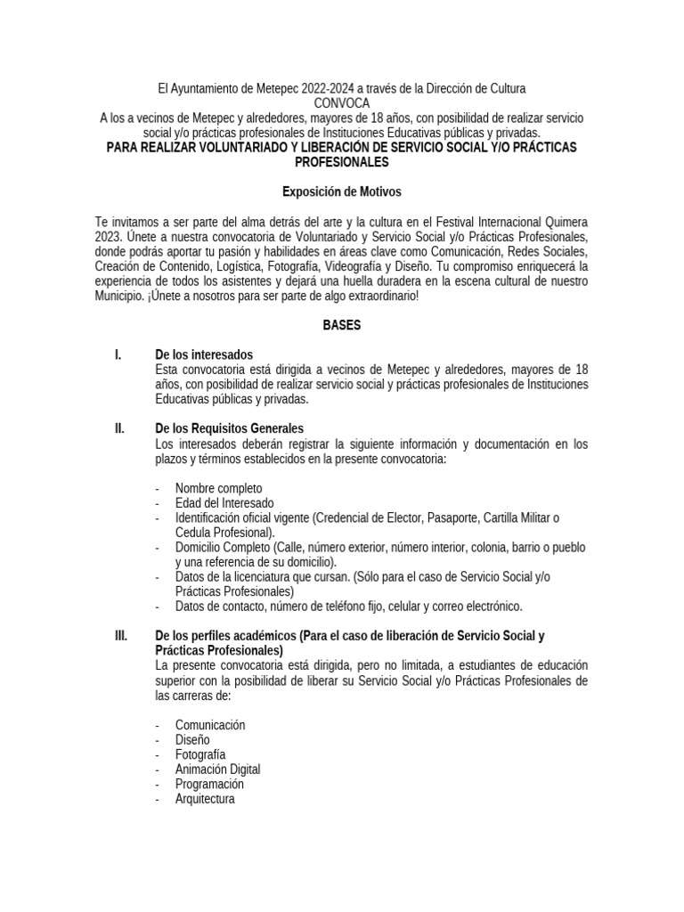 Convocatoria Voluntariado Festival Quimera | PDF | Documento de identidad