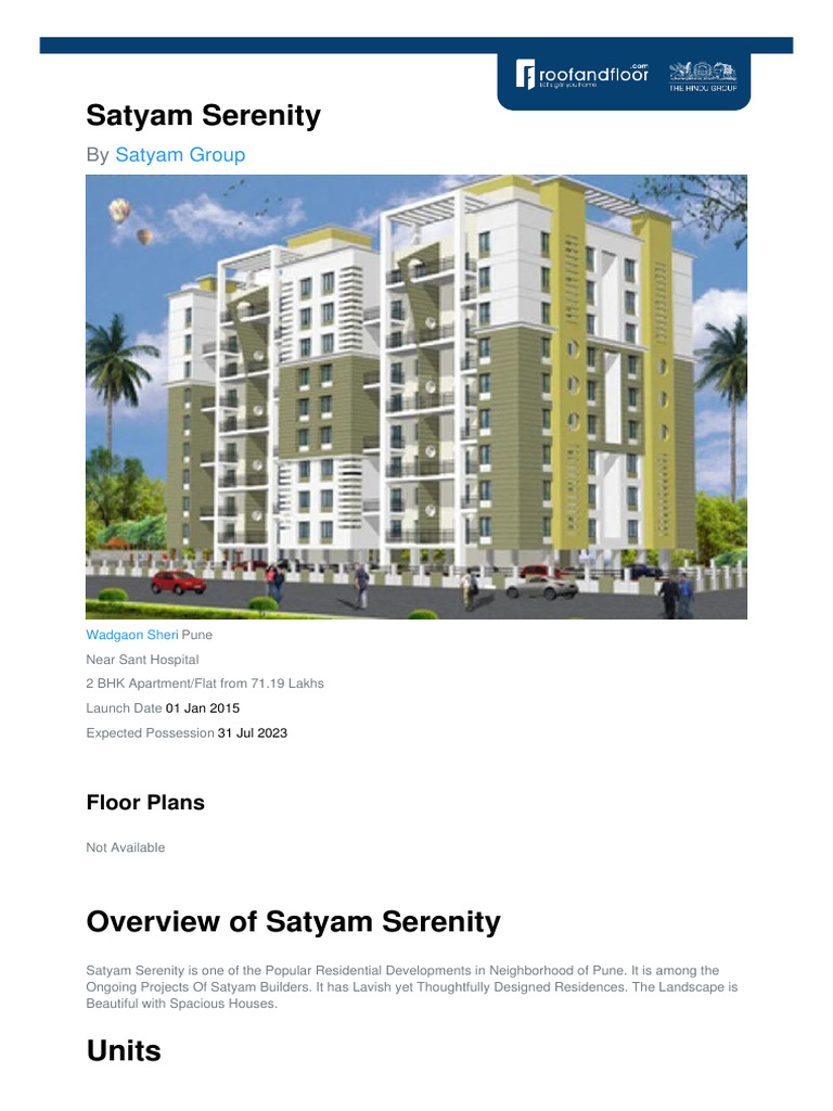 Satyam Serenity Automated - Brochure | PDF