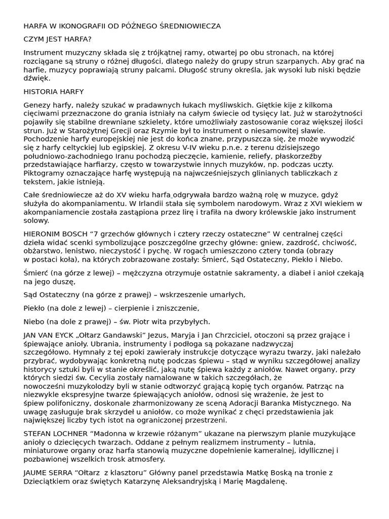 Harfa W Ikonografii Od Późnego Średniowiecza | PDF