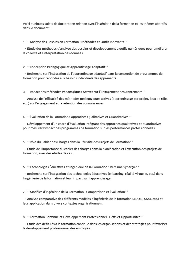 Sujets de Doctorat en Ingénierie de la Formation | PDF | Technologies ...