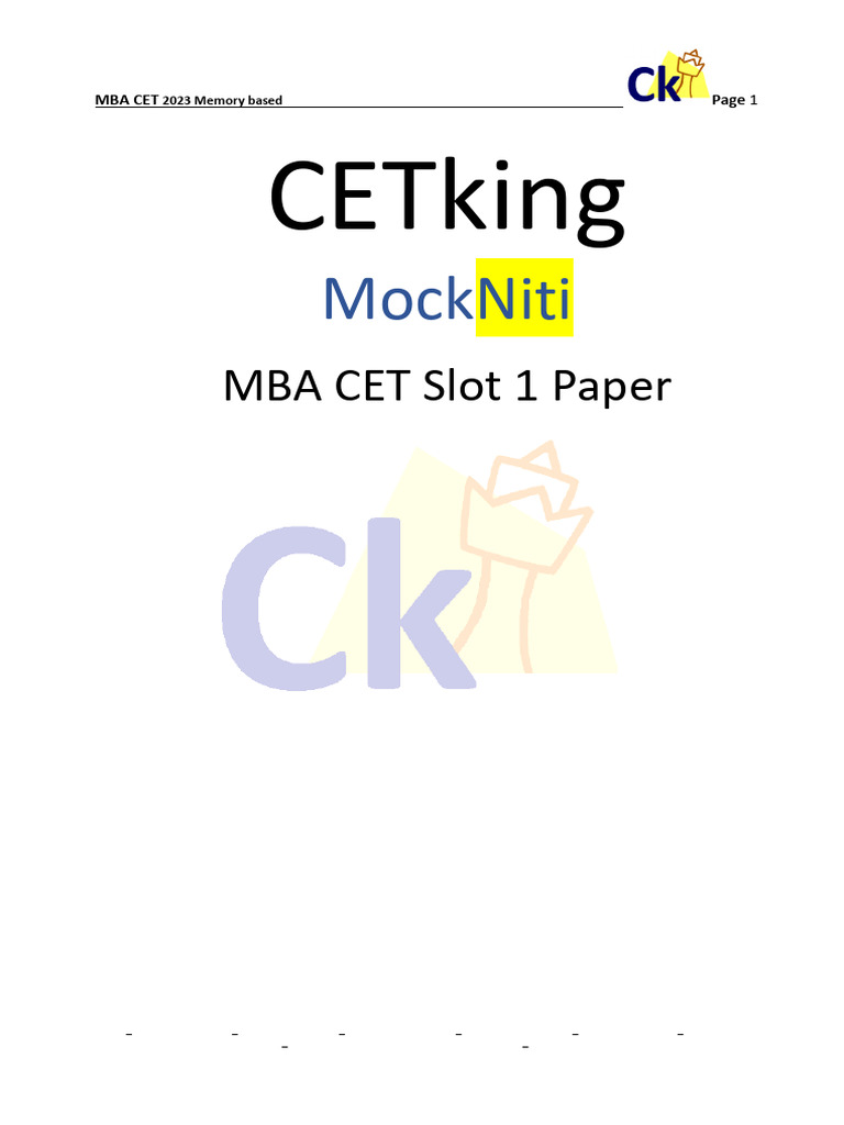 MBA CET 2023 Slot 1 Question Paper With Solutions PDF Memory Based Paper | PDF