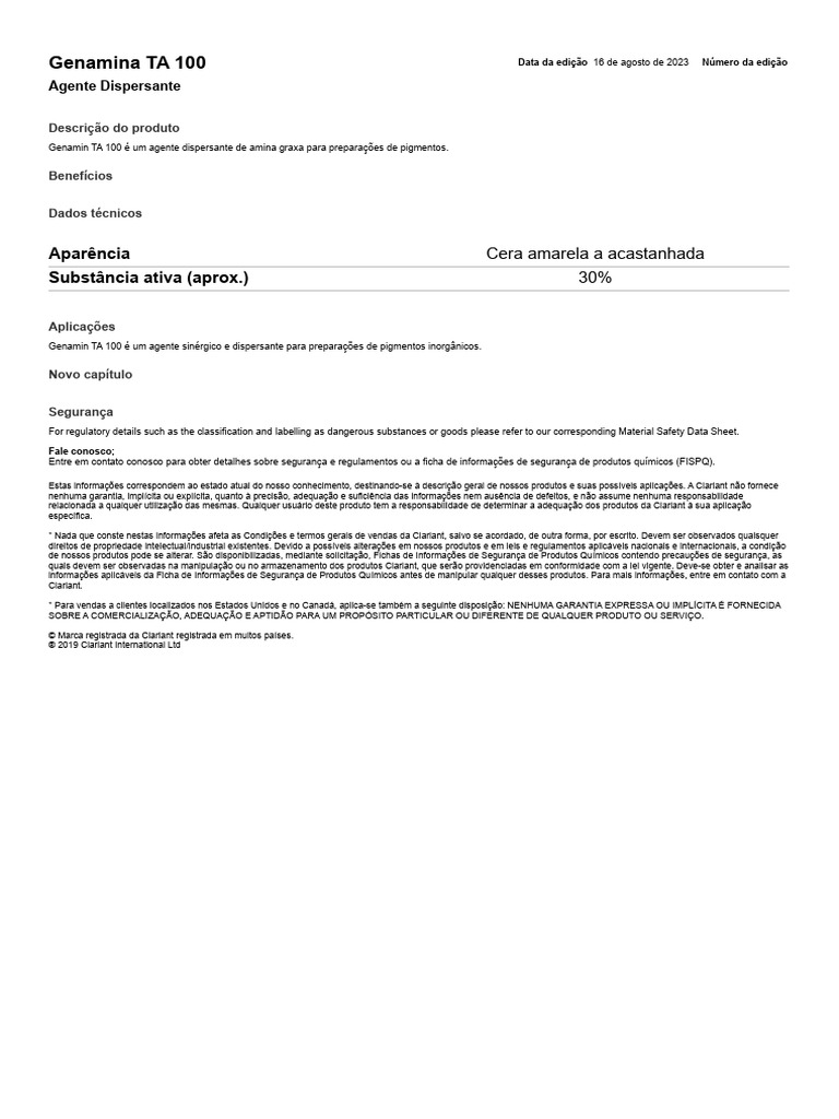 Genamin TA 100 | PDF | Química