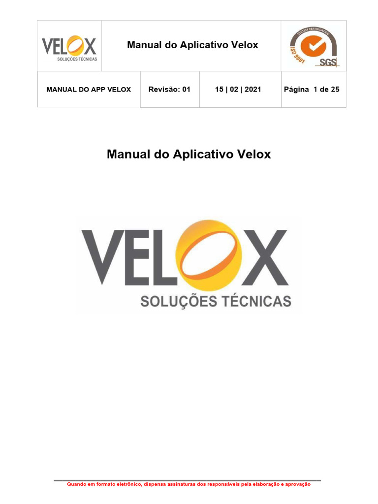 Manual Do Aplicativo Velox em PortuguÃ S RevisÃ o 01 | PDF | Aplicativo para celular | Qualidade ...