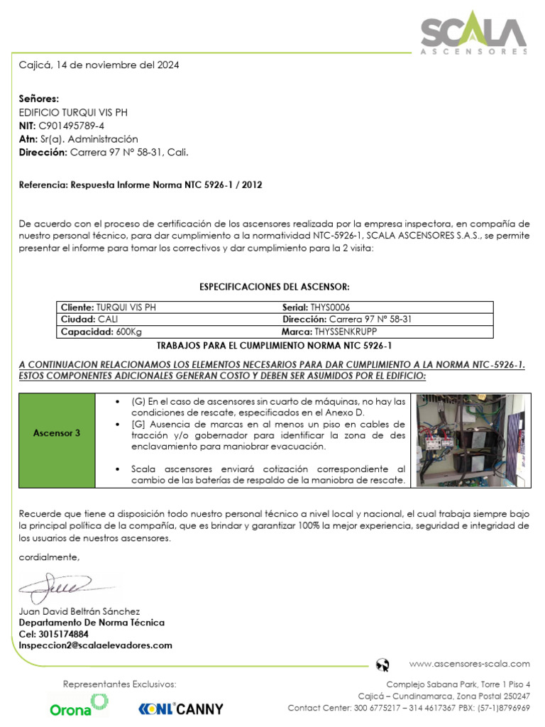 Informe Norma Conjunto Turqui Vis PH | PDF | Ascensor