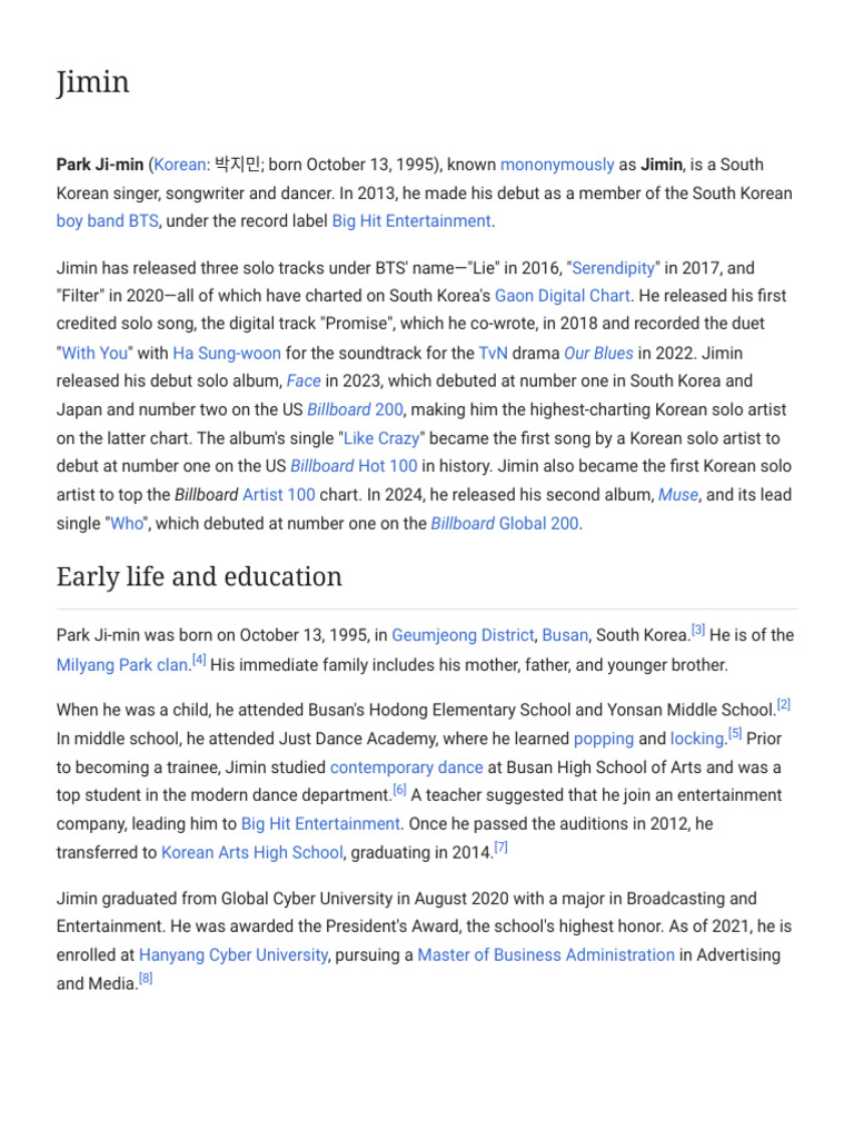 Jimin - Wikipedia | PDF