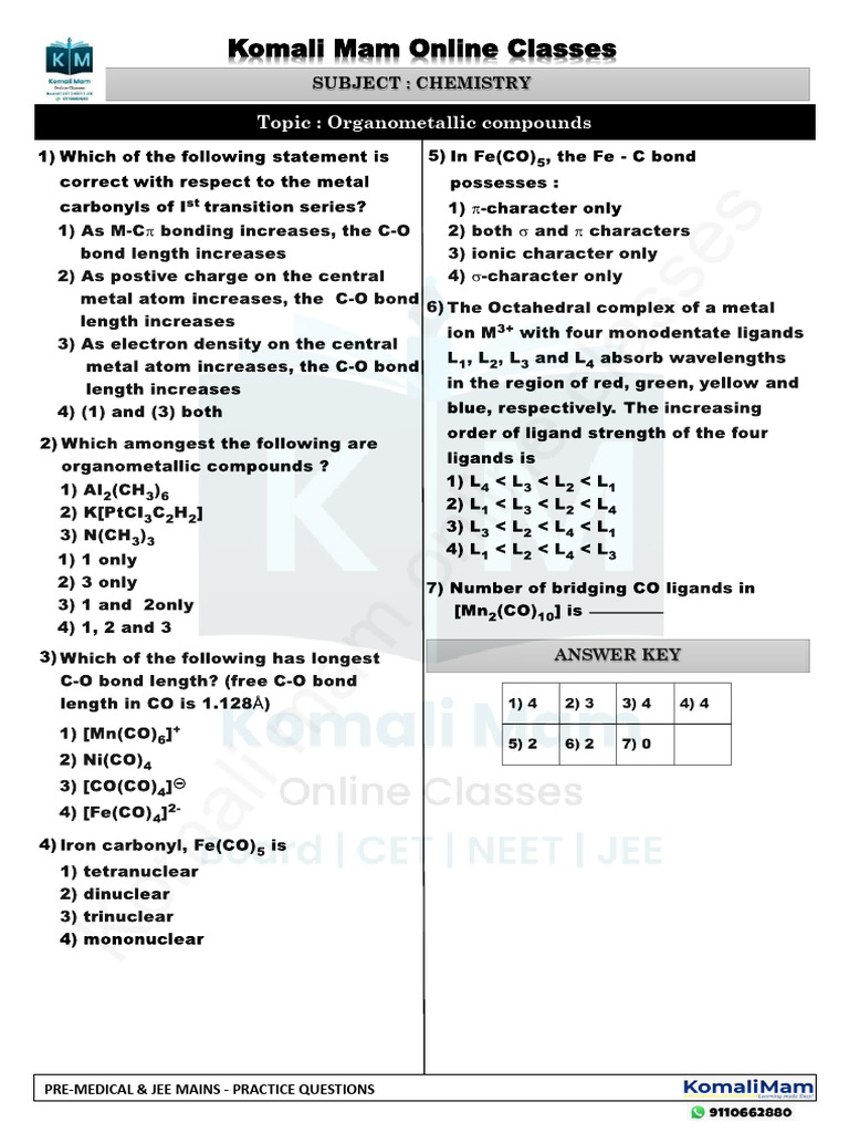 MDQs On Organometallic Compounds | PDF