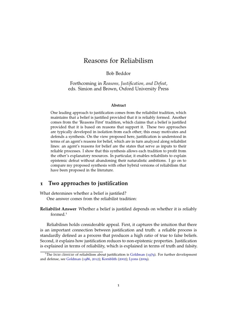 Epistemic Justification Synthesis | PDF | Internalism And Externalism ...