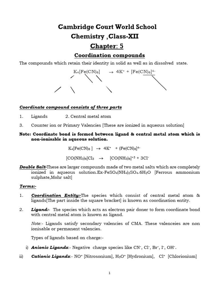 Chapter 5 Coordination Compounds CW | PDF | Coordination Complex | Ligand