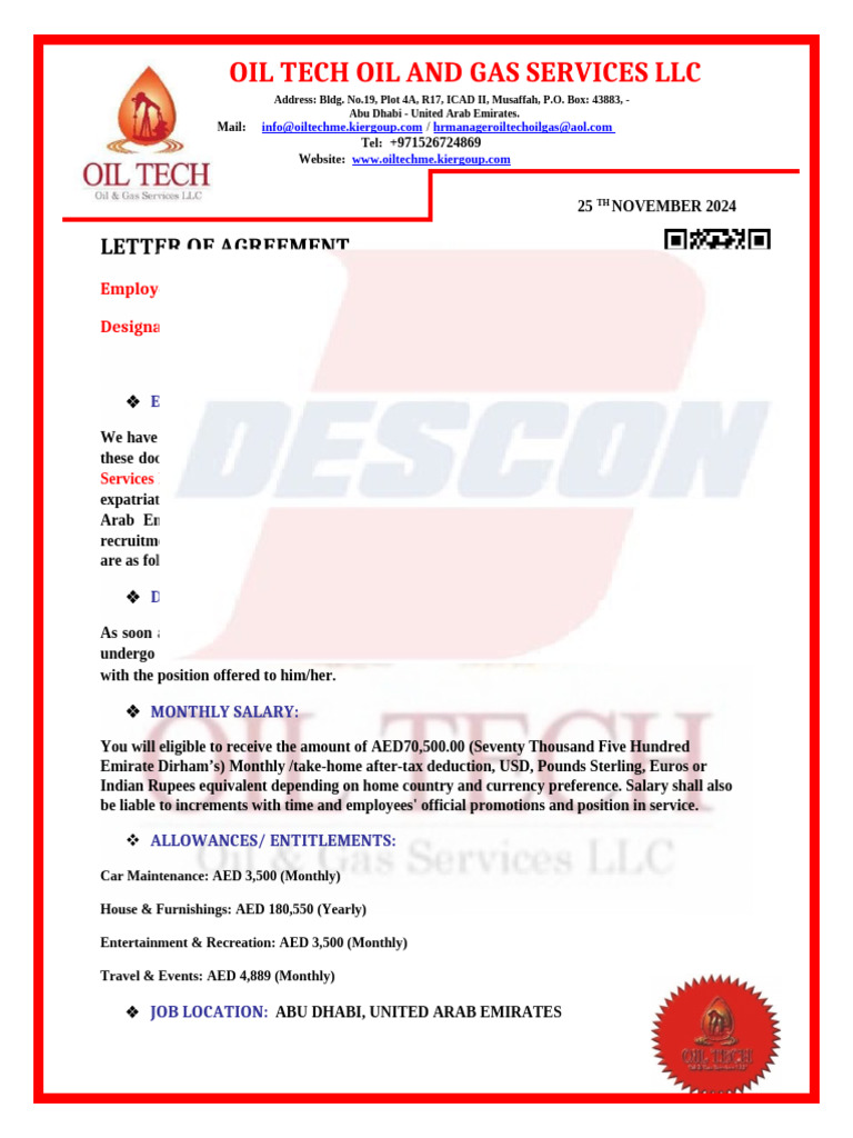 Contract Document Oil Tech Oil and Gas Services LLC | PDF | United Arab ...