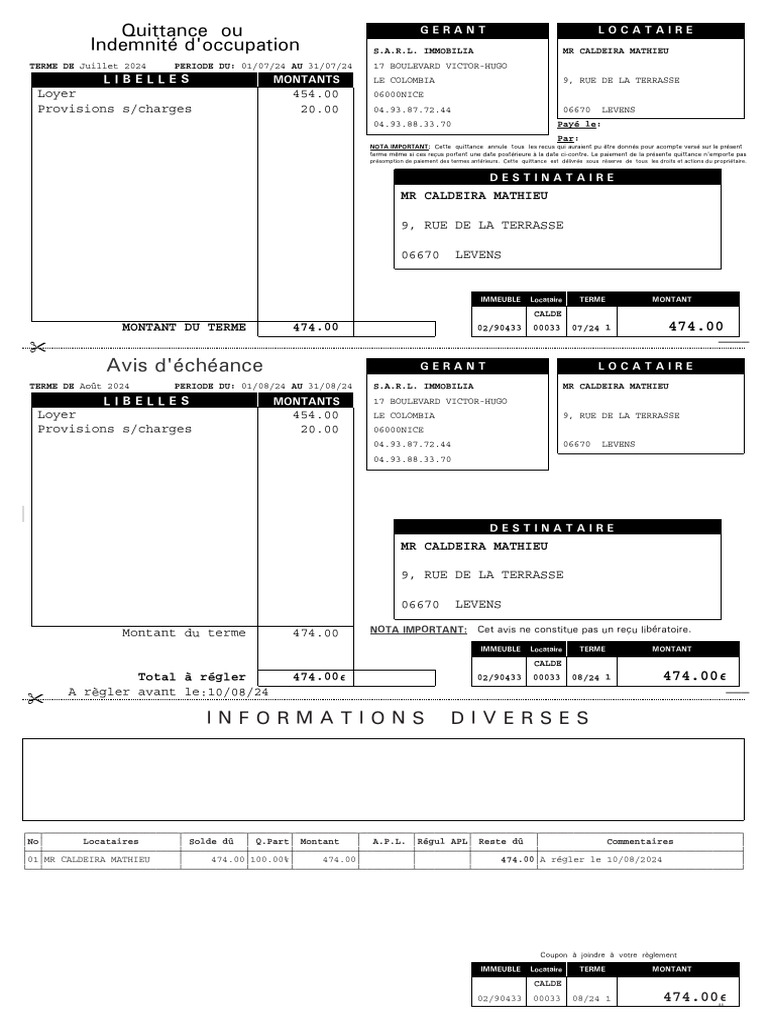 Avis D Echeance Loyer - Caldeira | PDF