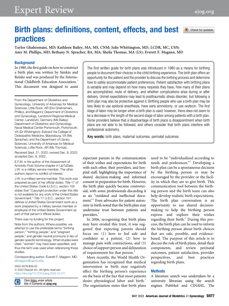 Birth Plans Definitions, Content, Effects, and Be | PDF | Childbirth ...