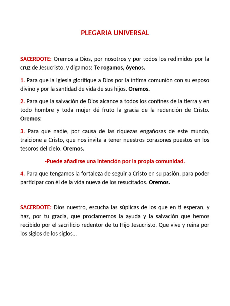 PLEGARIA UNIVERSAL Unicion | PDF