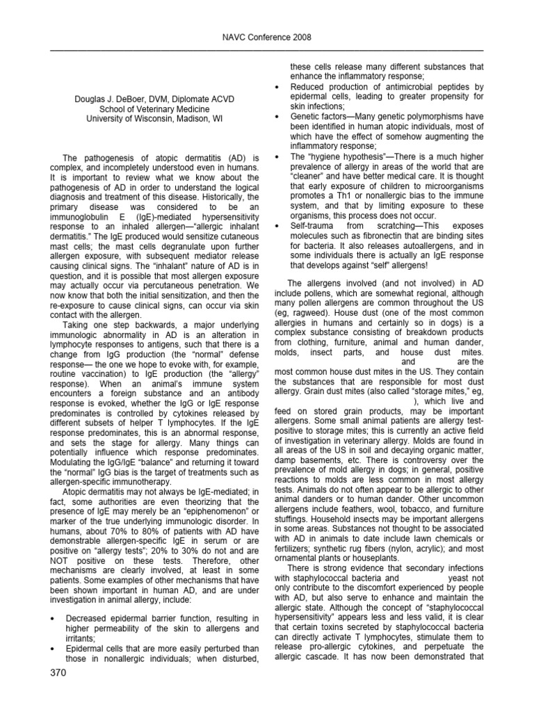 Atopic Dermatitis - Pathogenesis, Clinical Signs and Diagnosis - Deboer ...