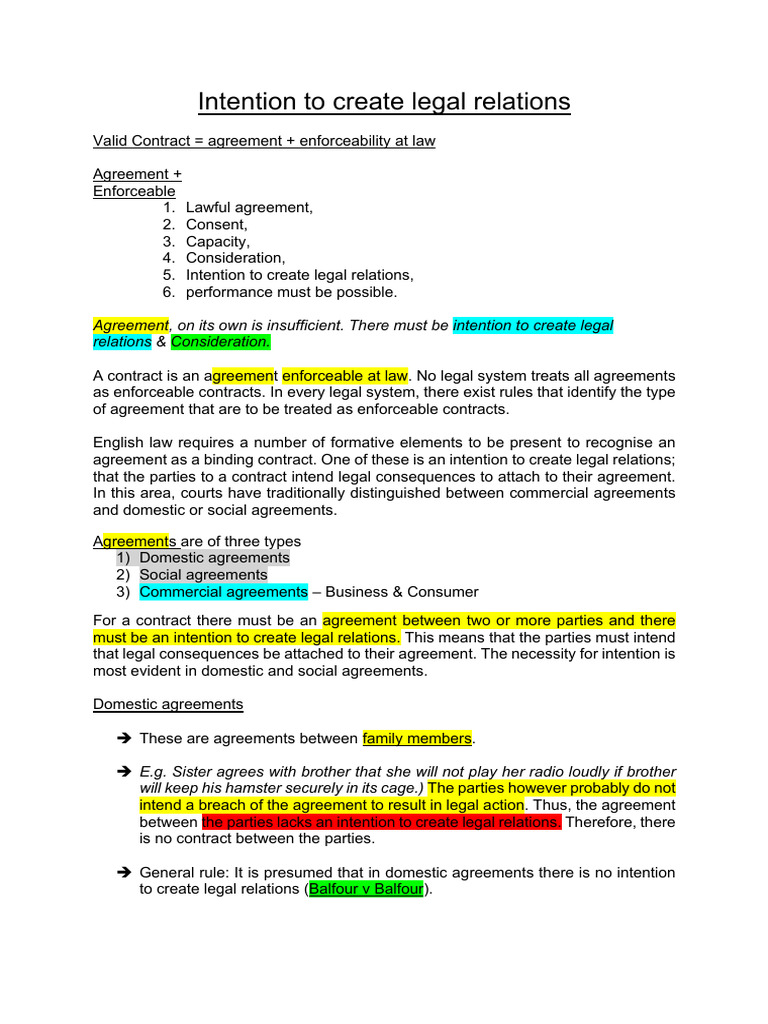Intention To Create Legal Relations | PDF | Common Law | Legal Concepts