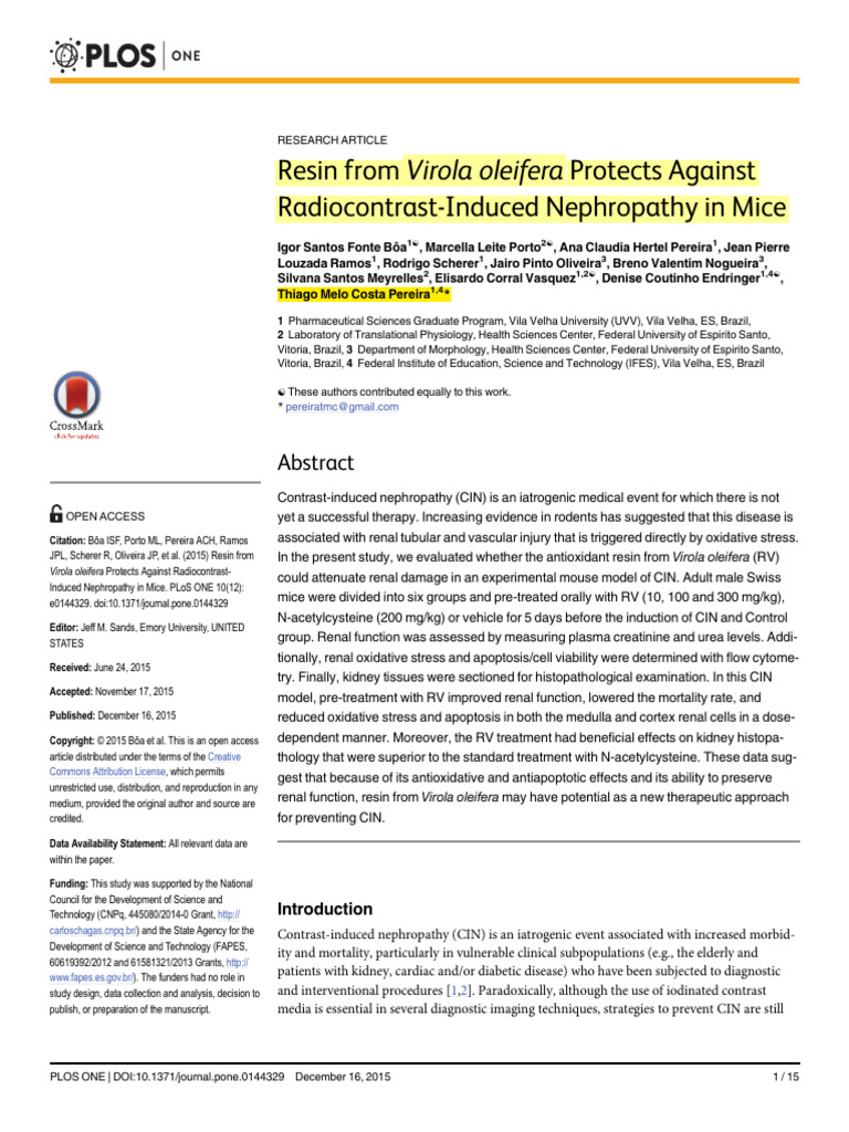 Artigo - Resin From Virola Oleifera Protects Against | PDF | Kidney ...
