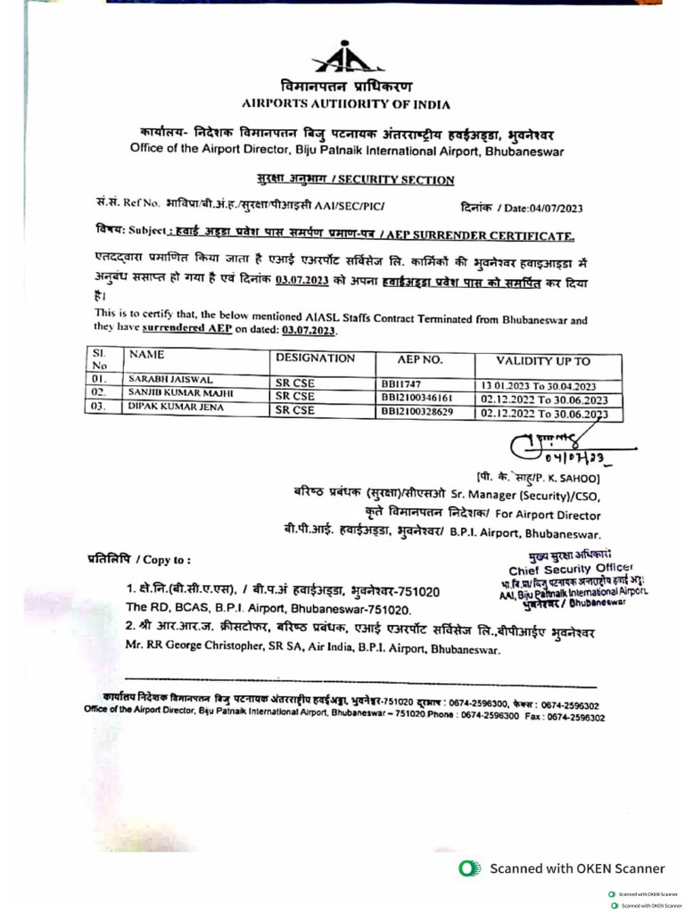 Previous Company's - AEP Submission Certificate | PDF
