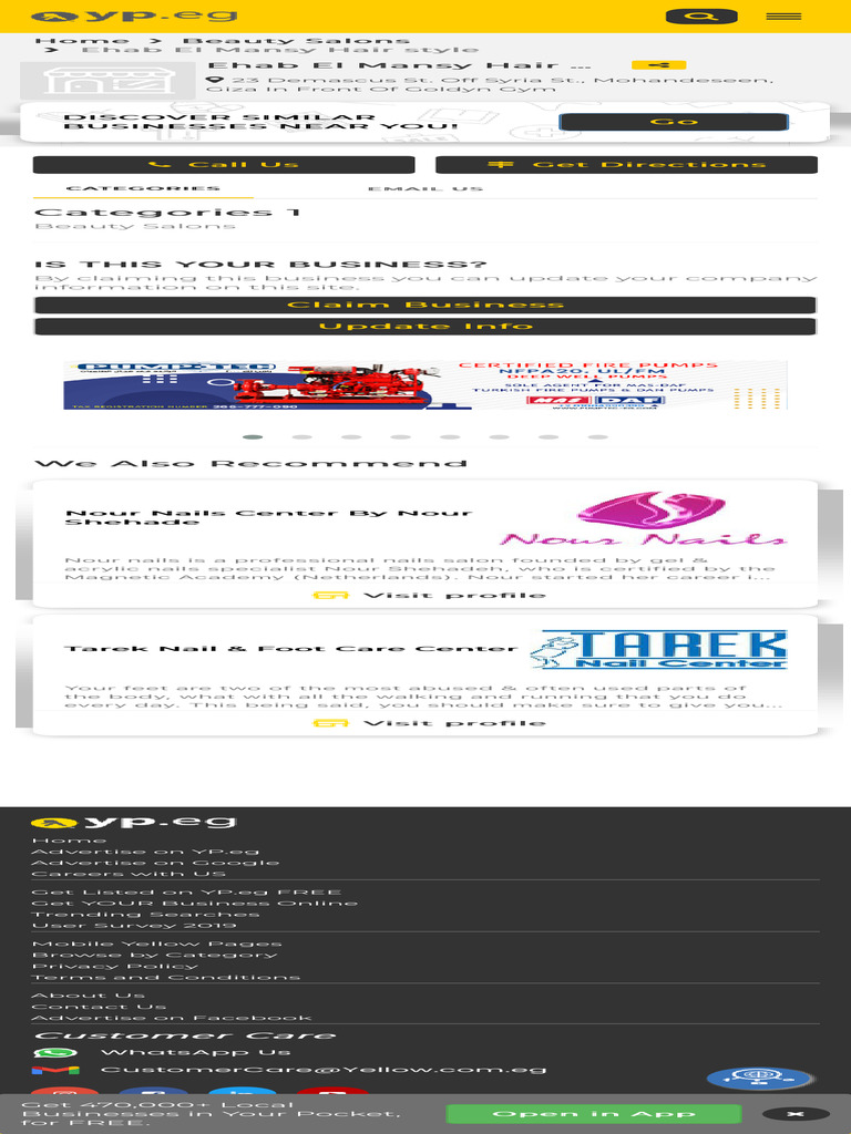 Ehab El Mansy Hair Style, Mohandeseen, Phone and Address Beauty Salons Egypt Yellow Pages | PDF