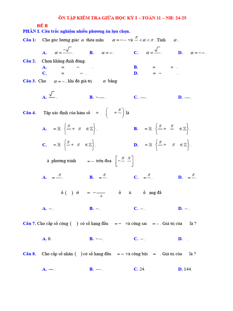 Phuong on Tap KT Giữa Kỳ 1 de B 24 25 de HS 11b2 | PDF
