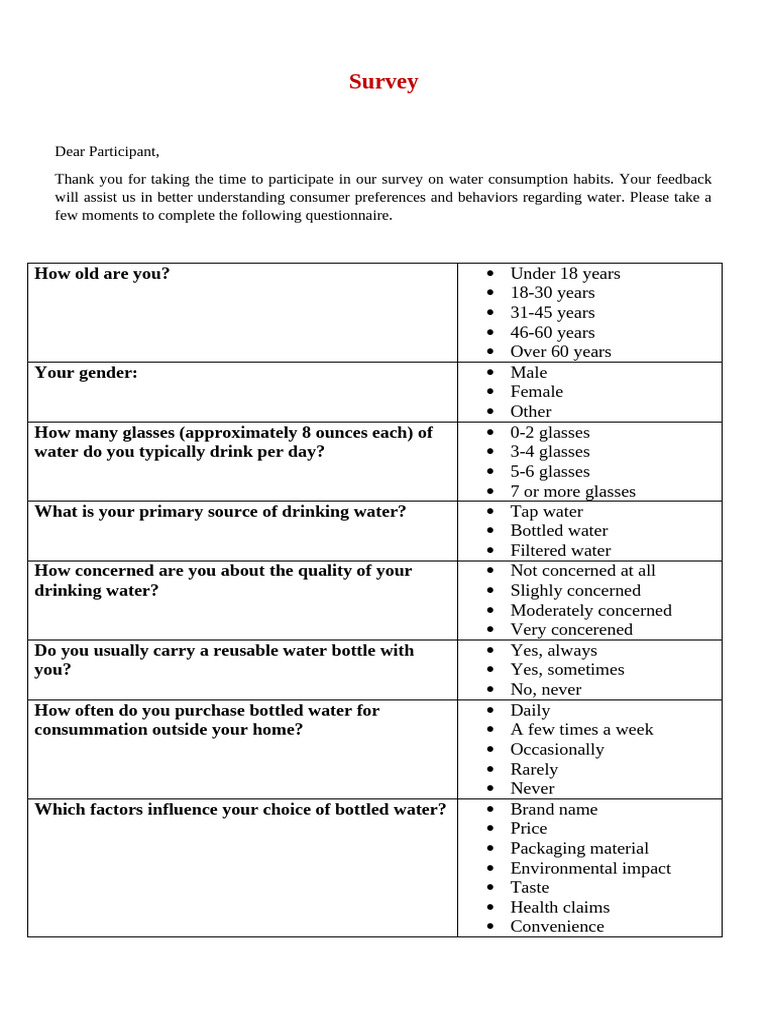 Survey TOPIC 3 MARKETING | PDF | Bottled Water | Water