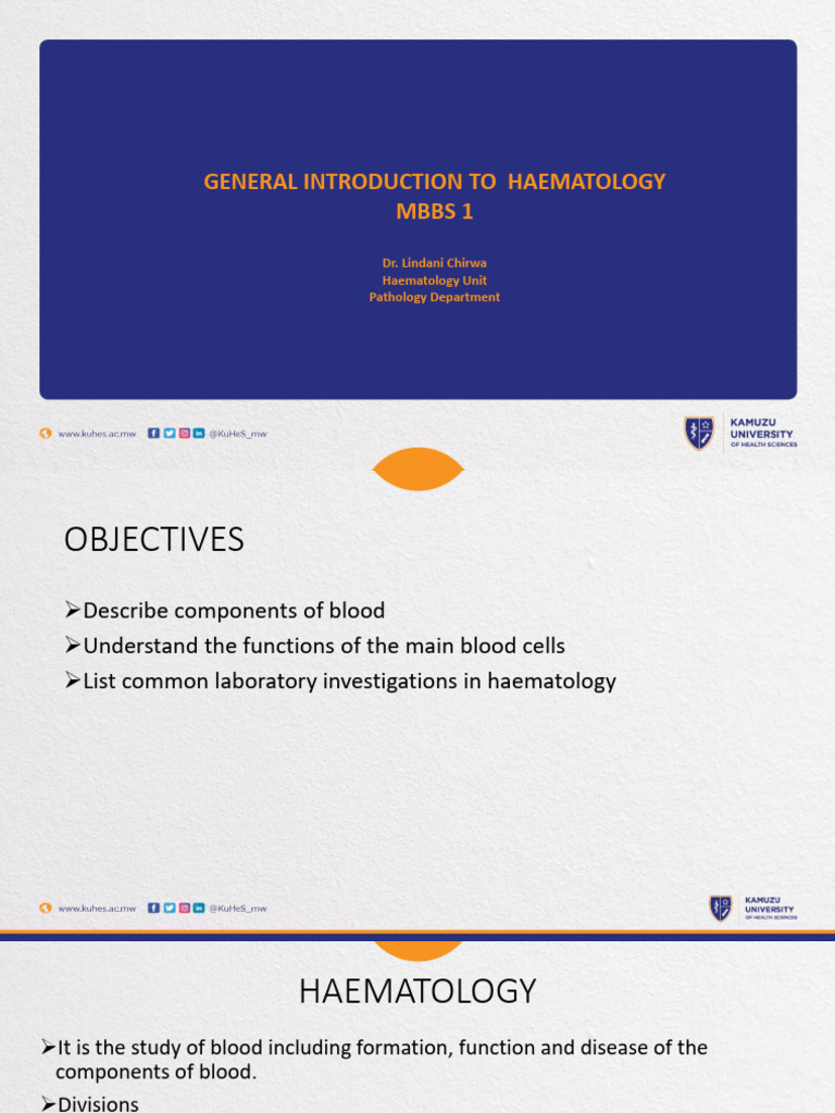 01. General Introduction to Haematology | PDF | White Blood Cell ...