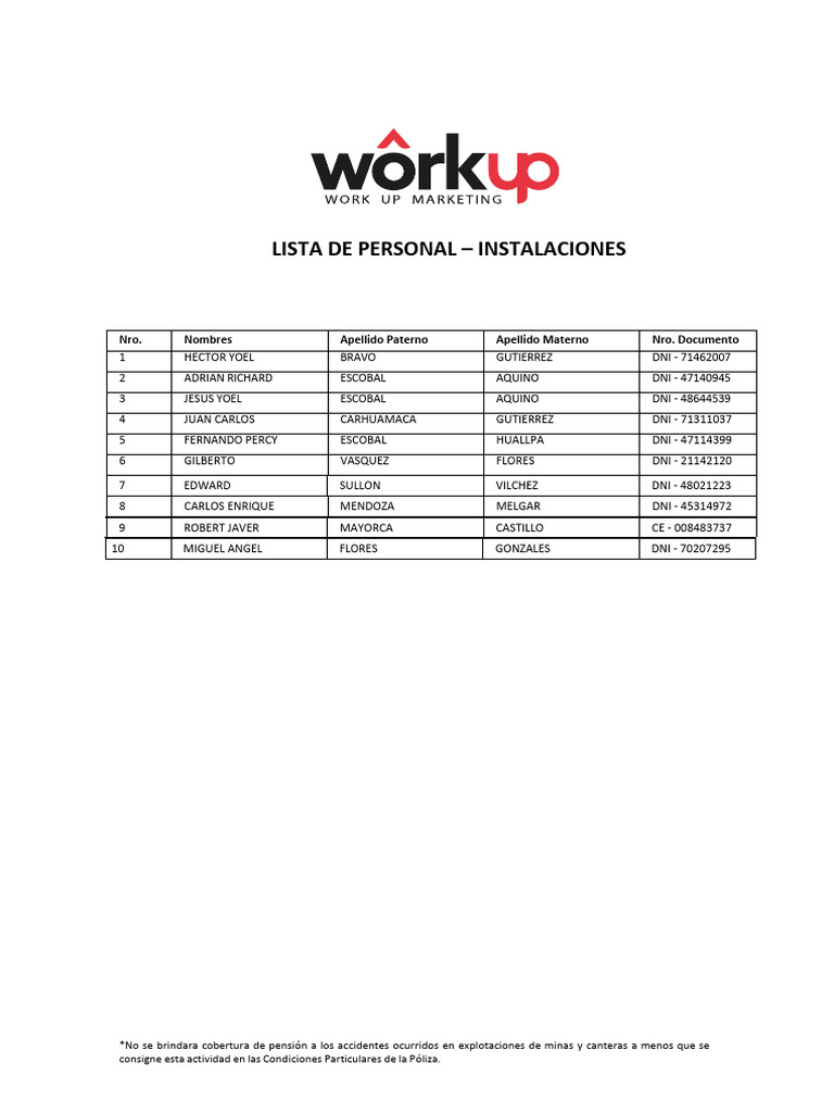 Lista de Personal | PDF