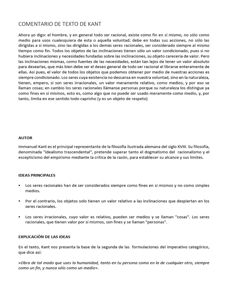 Valor Absoluto de los Seres Racionales | PDF | Immanuel Kant | Racionalismo