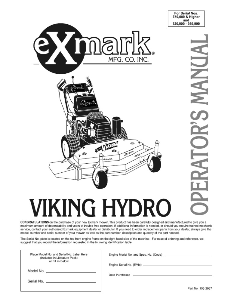 Exmark Mower Operator's Manual | PDF | Screw | Gasoline