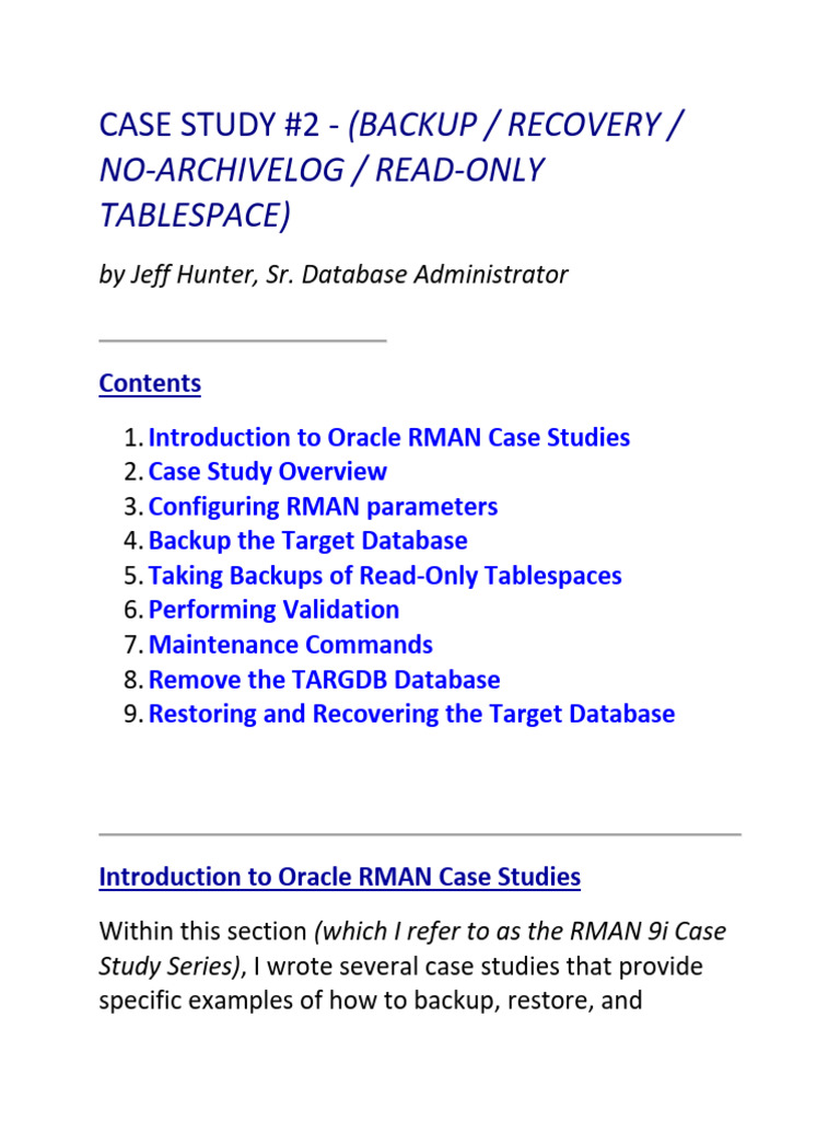 Case Study #2 - Backup, Recovery, No-Archivelog and Read-Only Tablespace | PDF | Backup | Databases