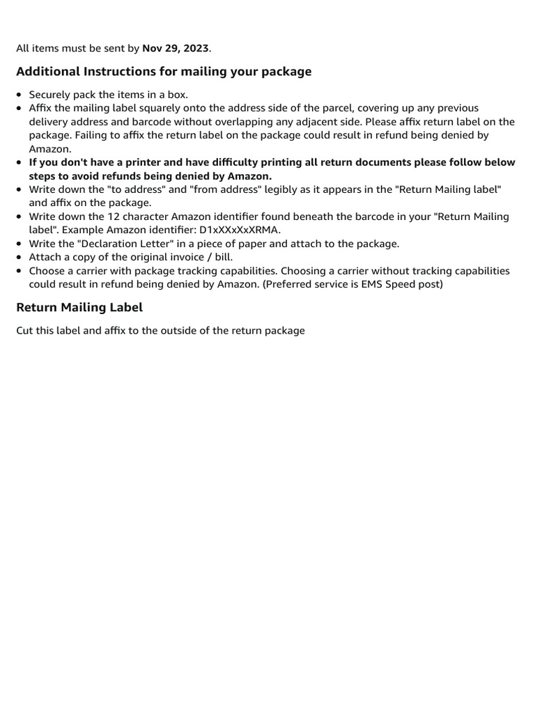 Amazon Return Shipping Instructions | PDF