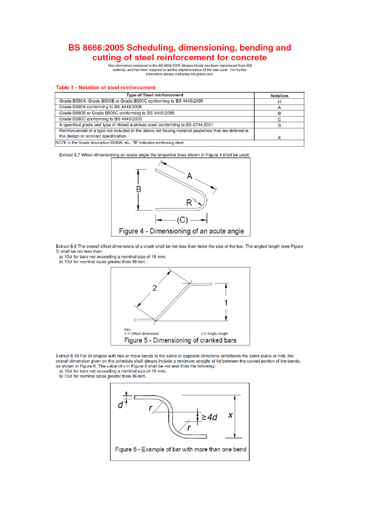 Steel Reinforcement For Concrete (BS 8666 2005) | PDF