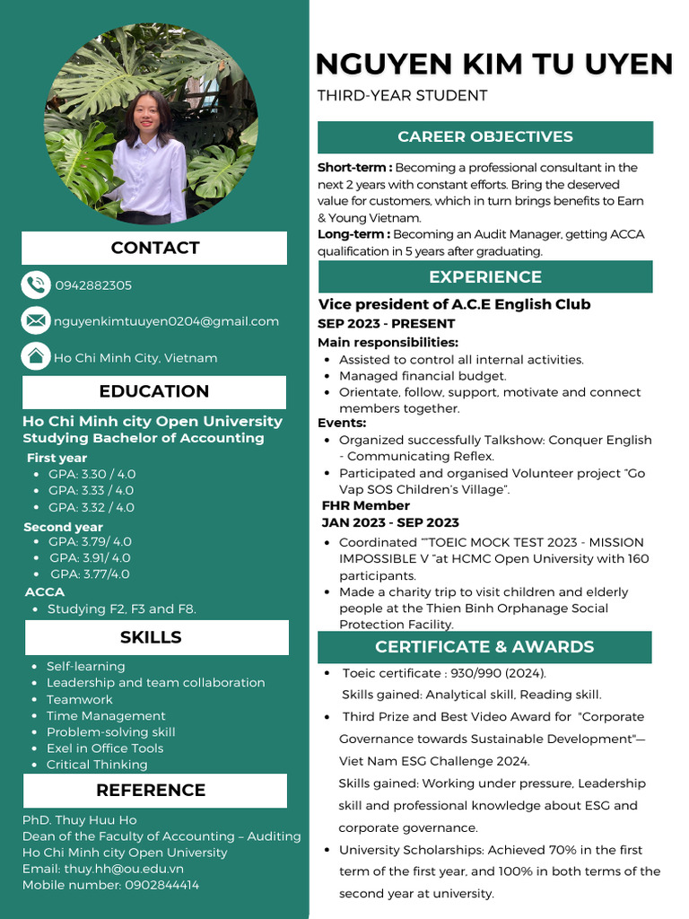 Nguyen Kim Tu Uyen EY CV | PDF | Vietnam
