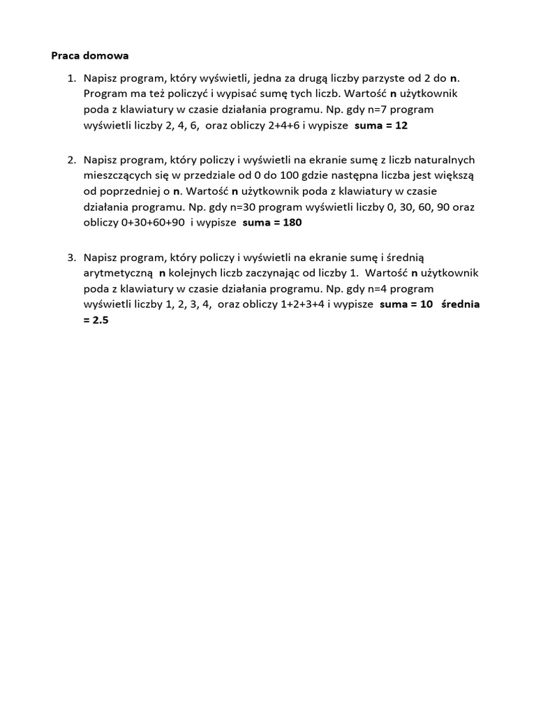 Pętla For Praca Domowa 1 112023 | PDF