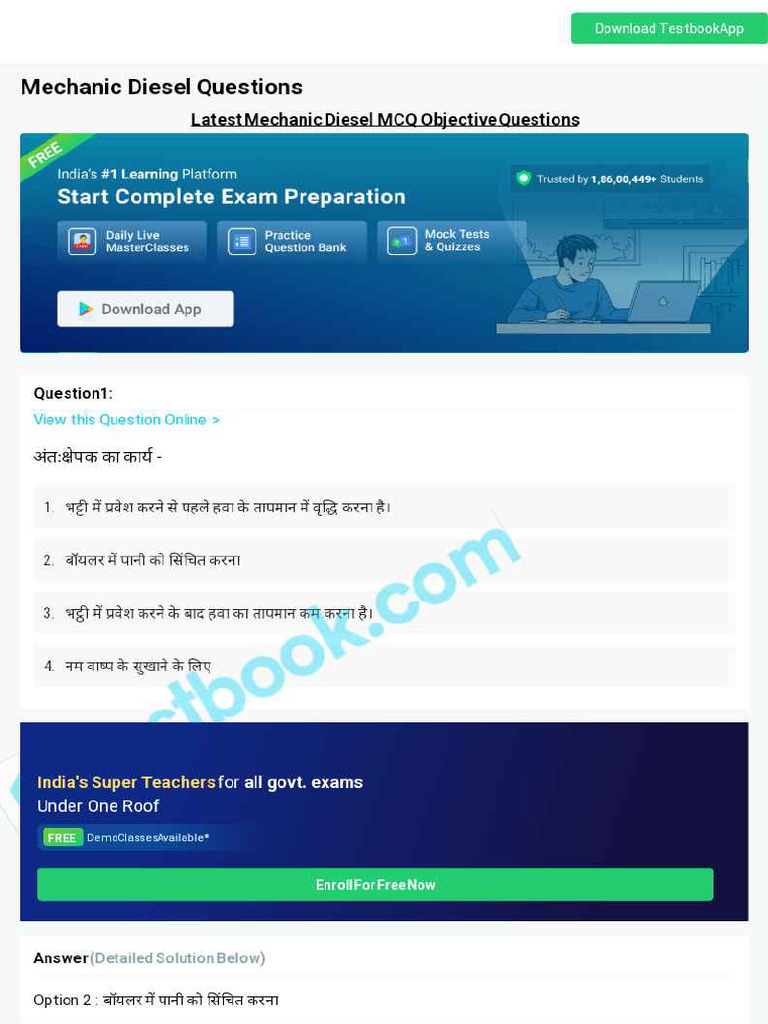 MCQ On Mechanic Diesel 5eea6a0c39140f30f369e124 | PDF
