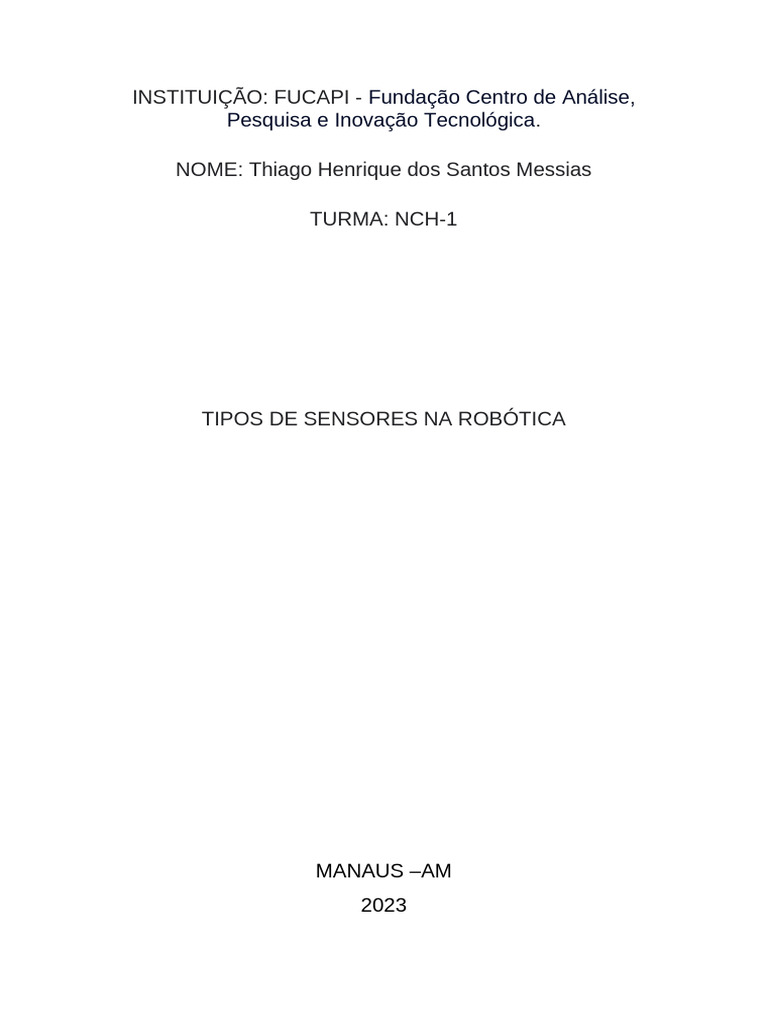 Tipos de Sensores Do Robo | PDF | Robô | Robótica