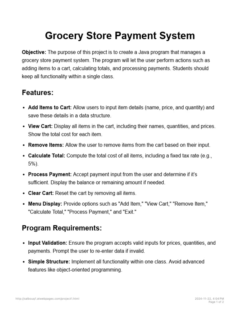 Java Grocery Payment Project | PDF | Computer Program | Programming