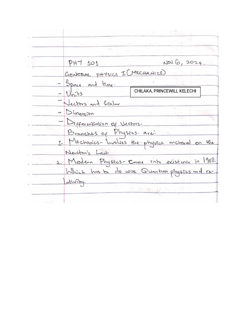 PHY 101 - General PHYSICS I (MECHANICS) - NOV 6, 2024 | PDF