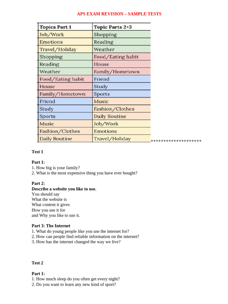 APS Exam Revision: Sample Tests | PDF | Clothing | Sports