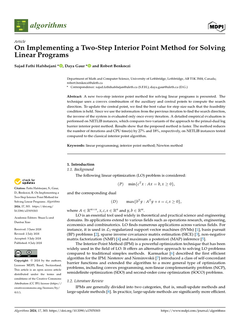 On Implementing A Two-Step Interior Point Method F | PDF | Mathematical ...