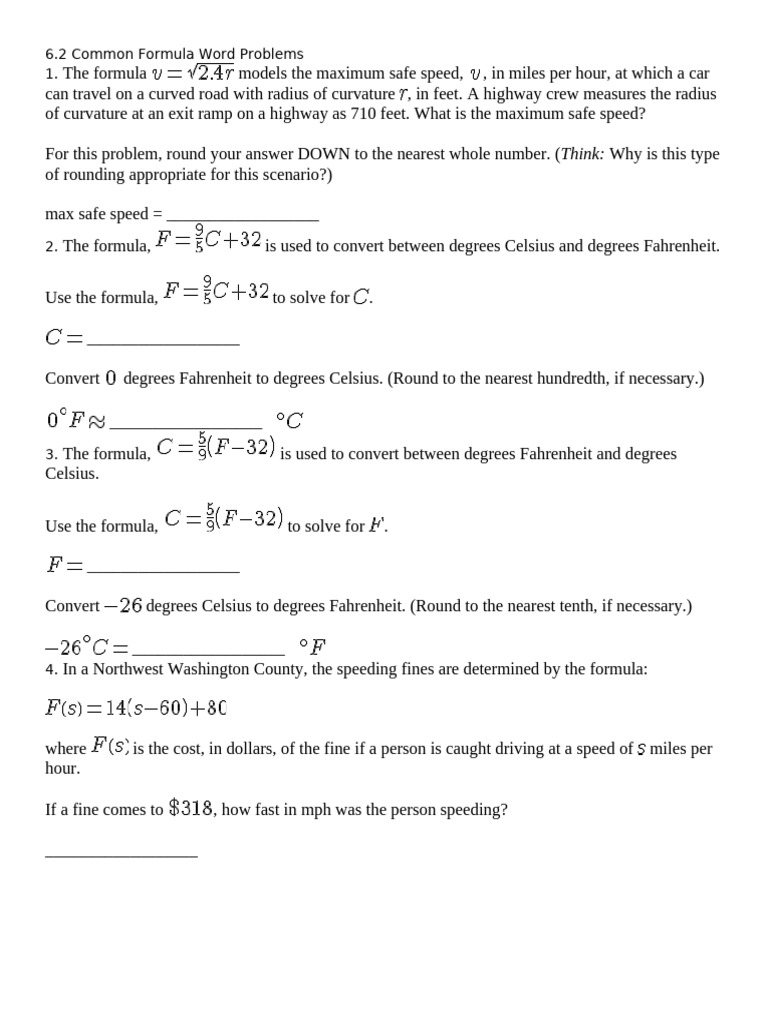 6.2 Common Formula Word Problems | PDF | Body Mass Index
