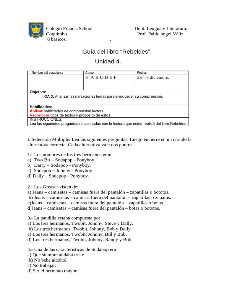 Guía de Preguntas sobre "Rebeldes" | PDF