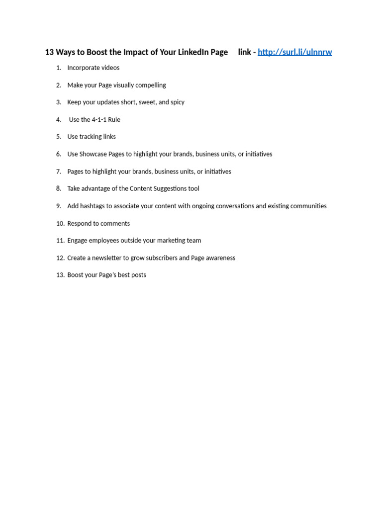 13 Ways To Boost The Impact of Your LinkedIn Page | PDF
