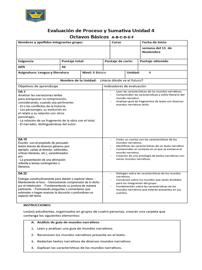 Ev Proceso Sumativa 8B U4 | PDF | Narración
