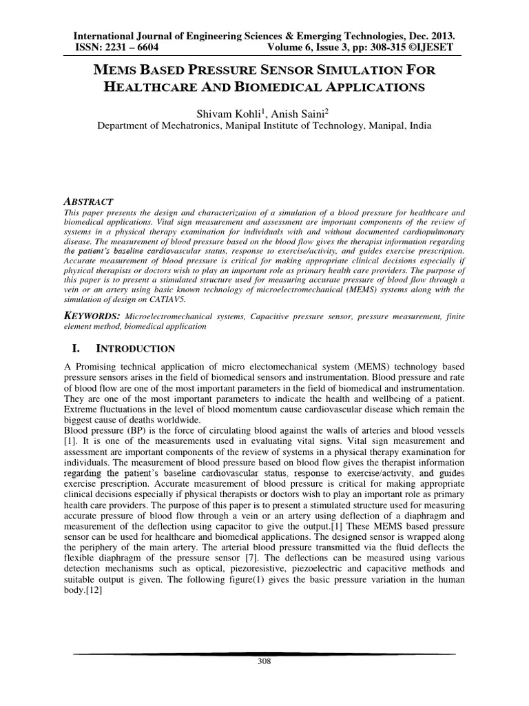 Mems Based Pressure Sensor Simulation Fo | PDF | Capacitor | Fluid Dynamics