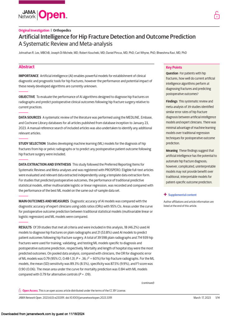 Artificial Intelligence For Hip Fracture Detection and Outcome ...