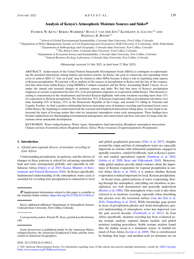 Earth Interactions - Analysis of Kenya's Atmospheric Moisture Sources ...